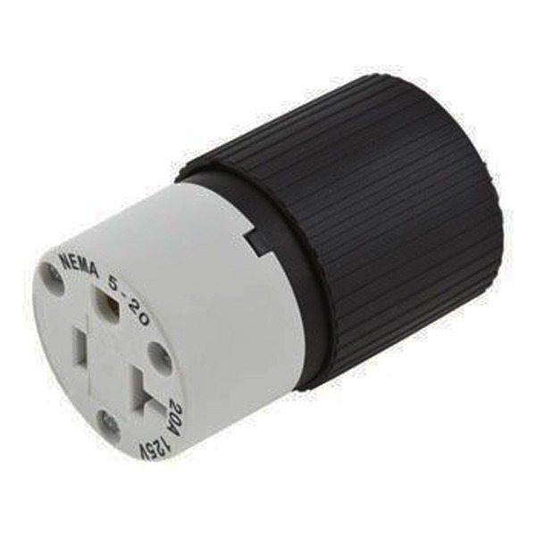 520SC - 20 A Straight Blade Connector; 125 VAC; 5-20R; Black
